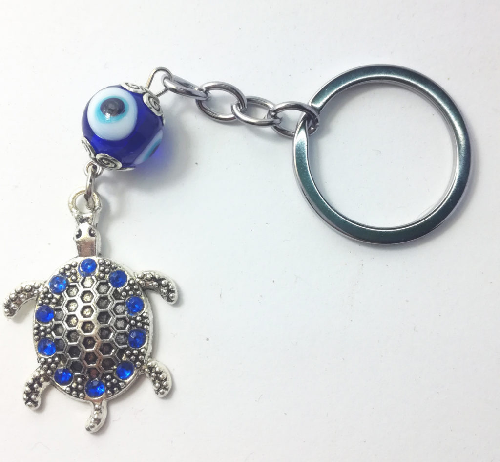 Tortoise Evil Eye Metal Keychain